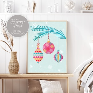 Pink Christmas Decor Boho Christmas Print Pink Holiday - Etsy