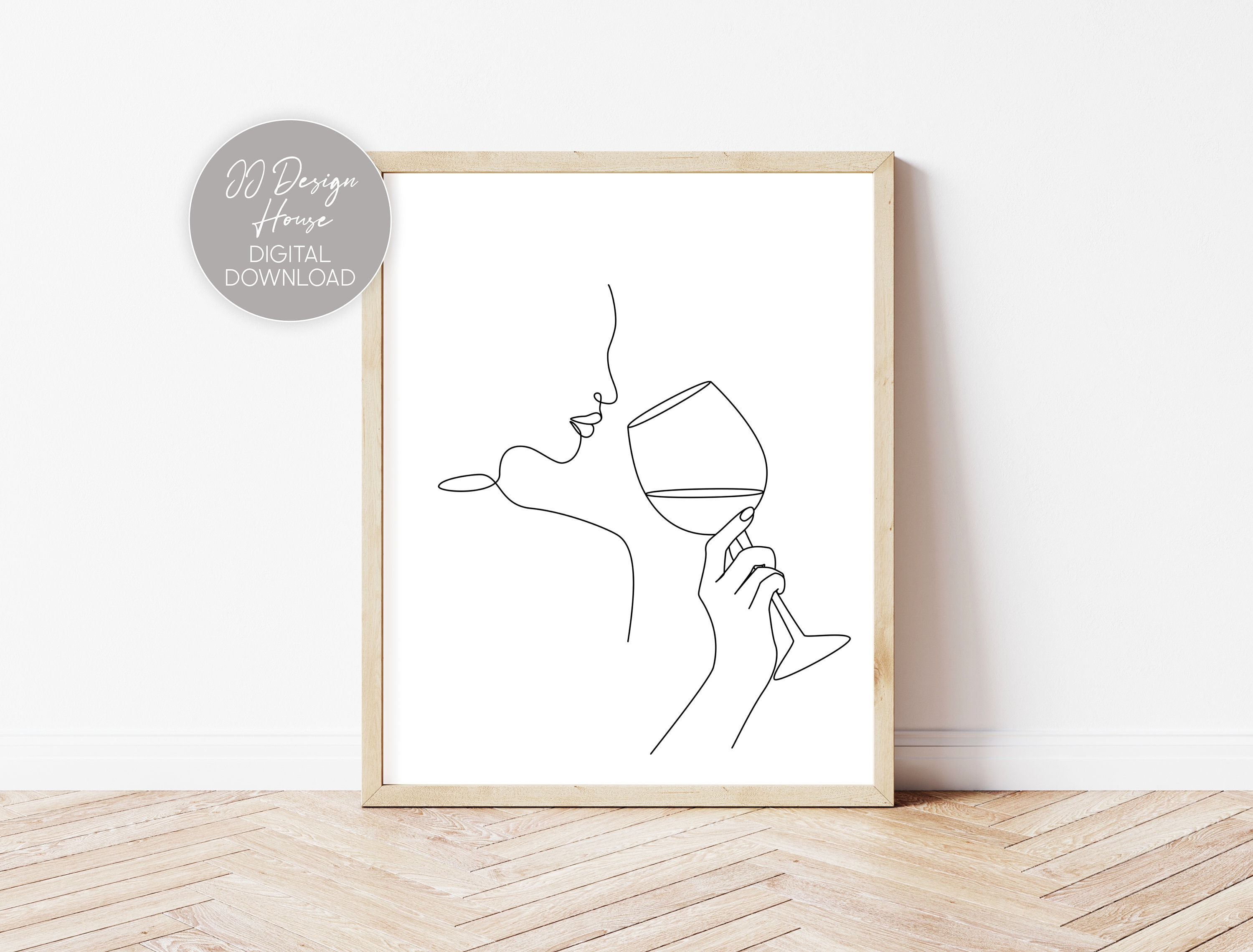 Wine Line Art Wine Wall Art Wine Prints Wine Bar Line Art - Etsy