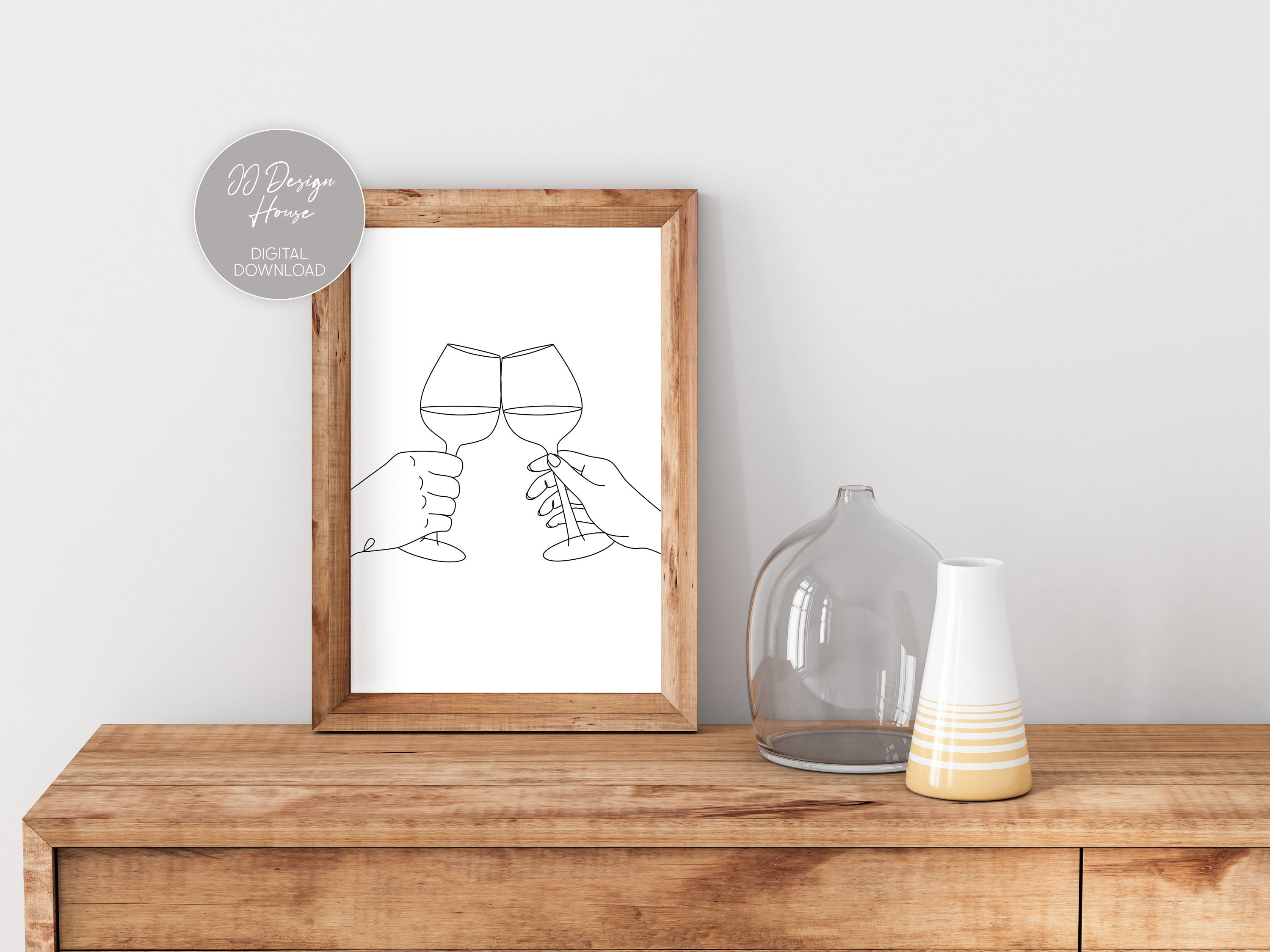 Cheers Line Art Wine Wall Art Wine Prints Wine Bar Line - Etsy