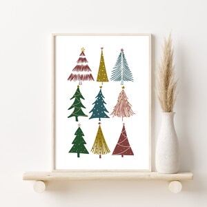 Boho Christmas Prints Set of 8, Christmas Wall Art, Christmas Tree ...