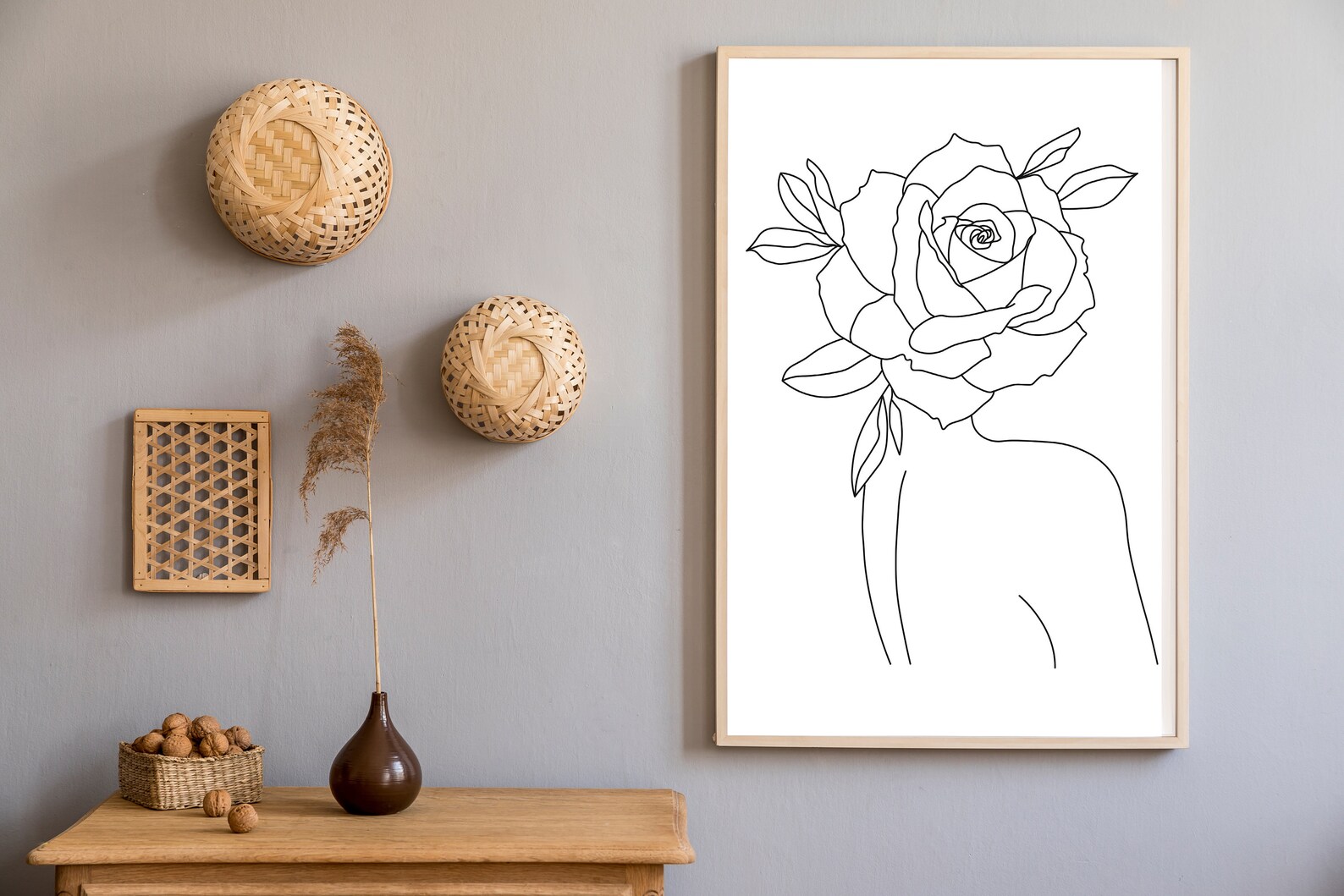 Line Art Woman With Flowers, Woman Line Drawing, Female Body Art, Head ...