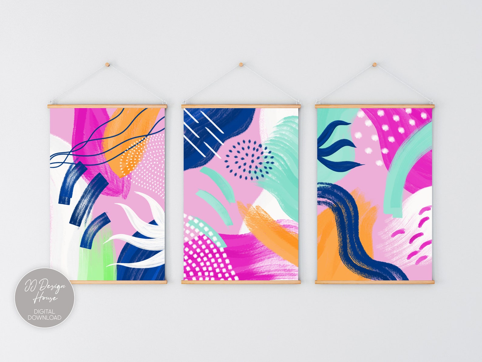 Pink Wall Art Set of 3 Prints Printable Wall Art Abstract - Etsy