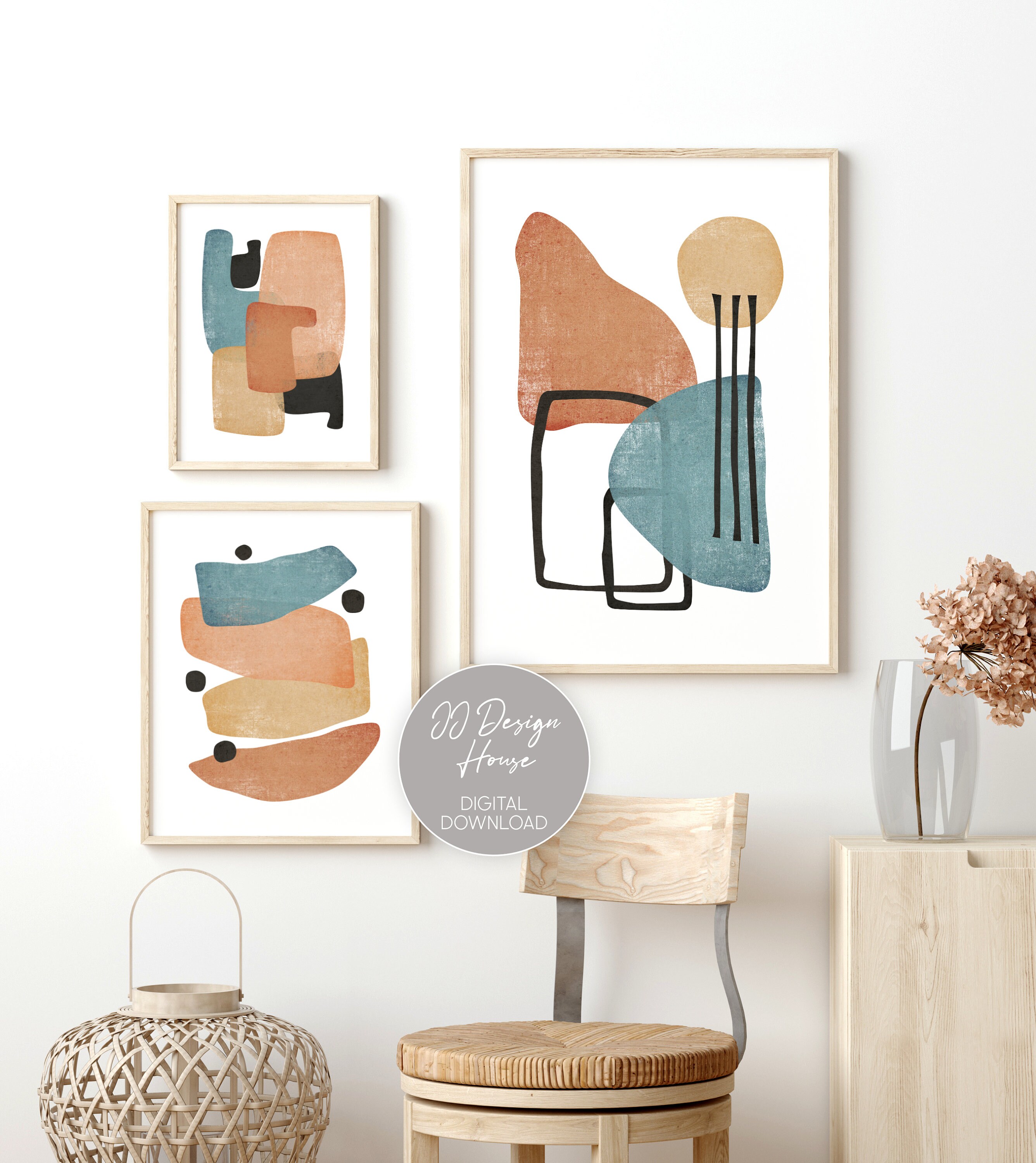 Abstract Wall Art Set of 3 Geometric Poster Gallery Wall 3 - Etsy Canada