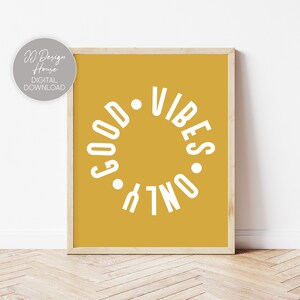 Good Vibes Only Yellow Wall Art Retro Quote Print Mustard - Etsy