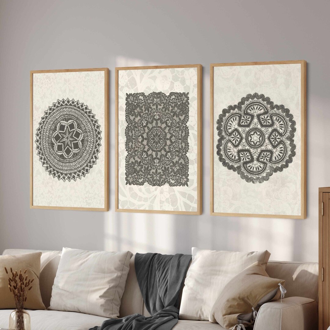 3 Piece Wall Art Vintage Lace Wall Art, Neutral Print Set, Vintage ...