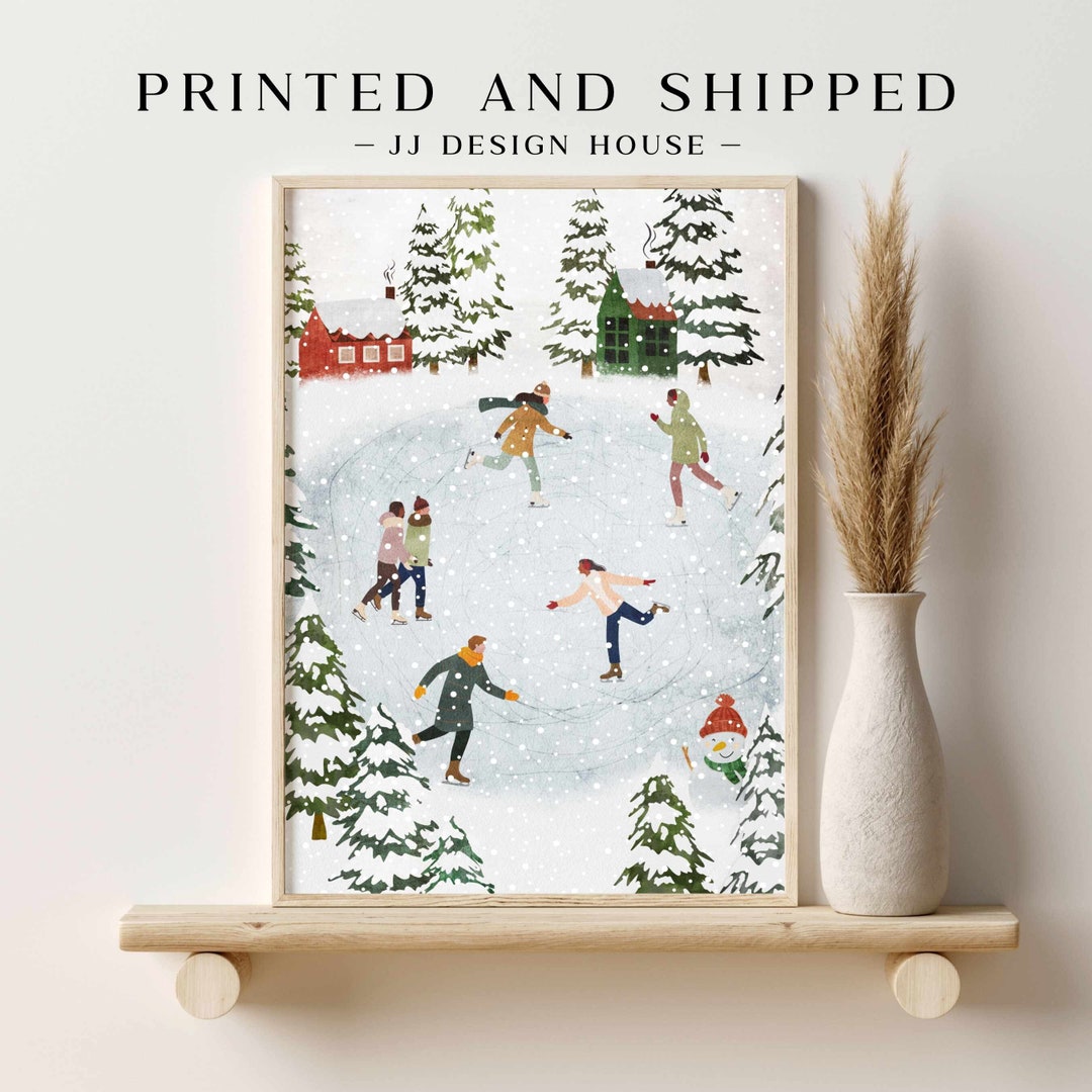 Ice Skating Print, Winter Wall Art, PRINTED Christmas Wall Art, Holiday ...