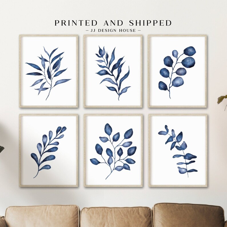 Blue Wall Art Set of 6 Prints Botanical Prints Blue Decor - Etsy