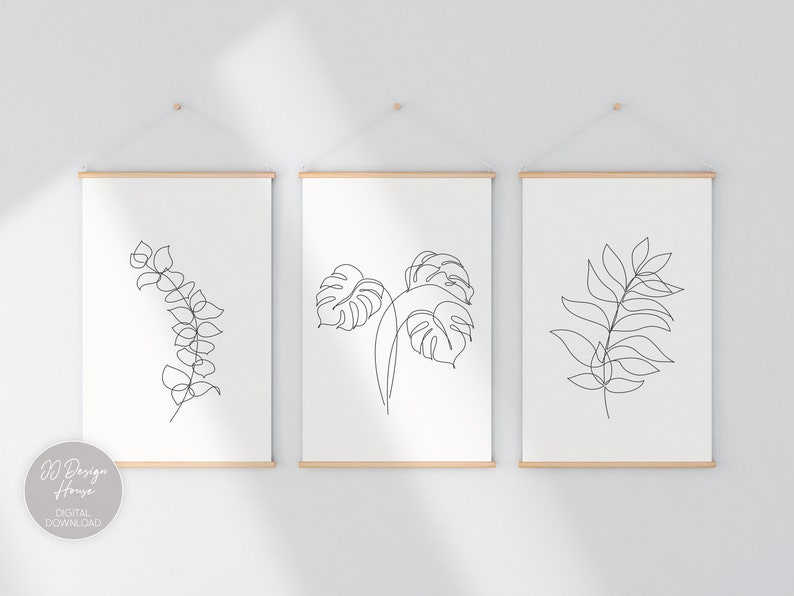Line Art Plants Set of 3 Leaf Wall Art Prints Botanical | Etsy
