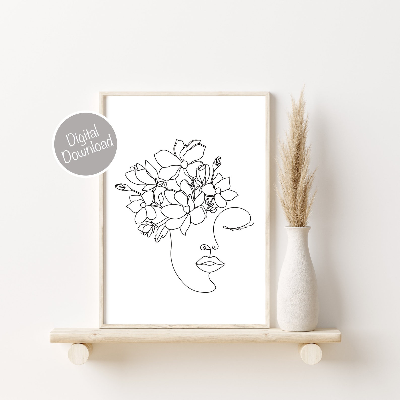 Single Line Art Woman With Flowers, One Line Art Head of Flowers, Woman ...