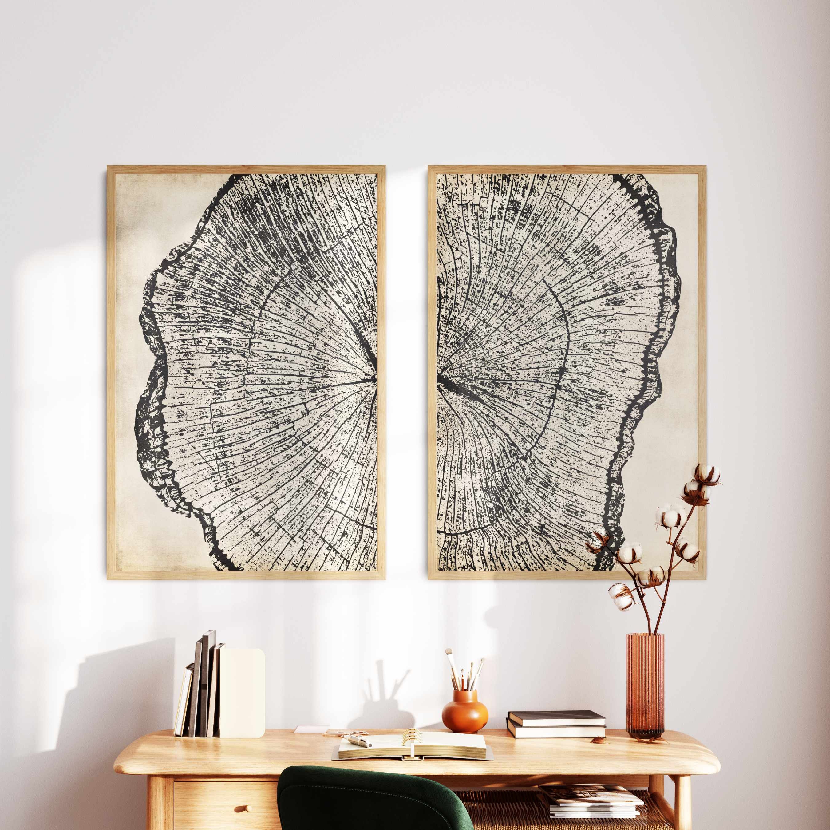 Large Wall Art, Tree Ring Print, Abstract Wall Art Set of 2, Printable ...