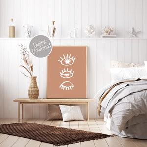 Boho Abstract Wall Art Evil Eye, Abstract Line Art Print, Boho Decor ...