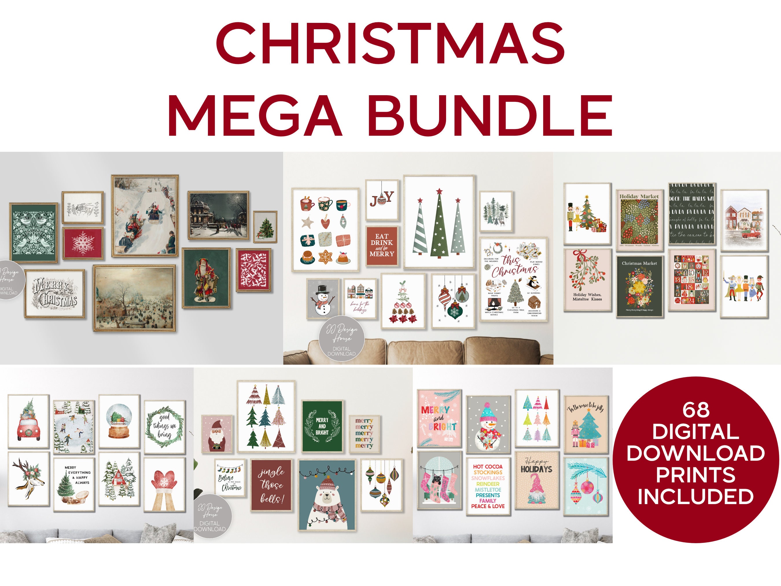 Printable Christmas Wall Art Mega Bundle 68 Prints Included - Etsy