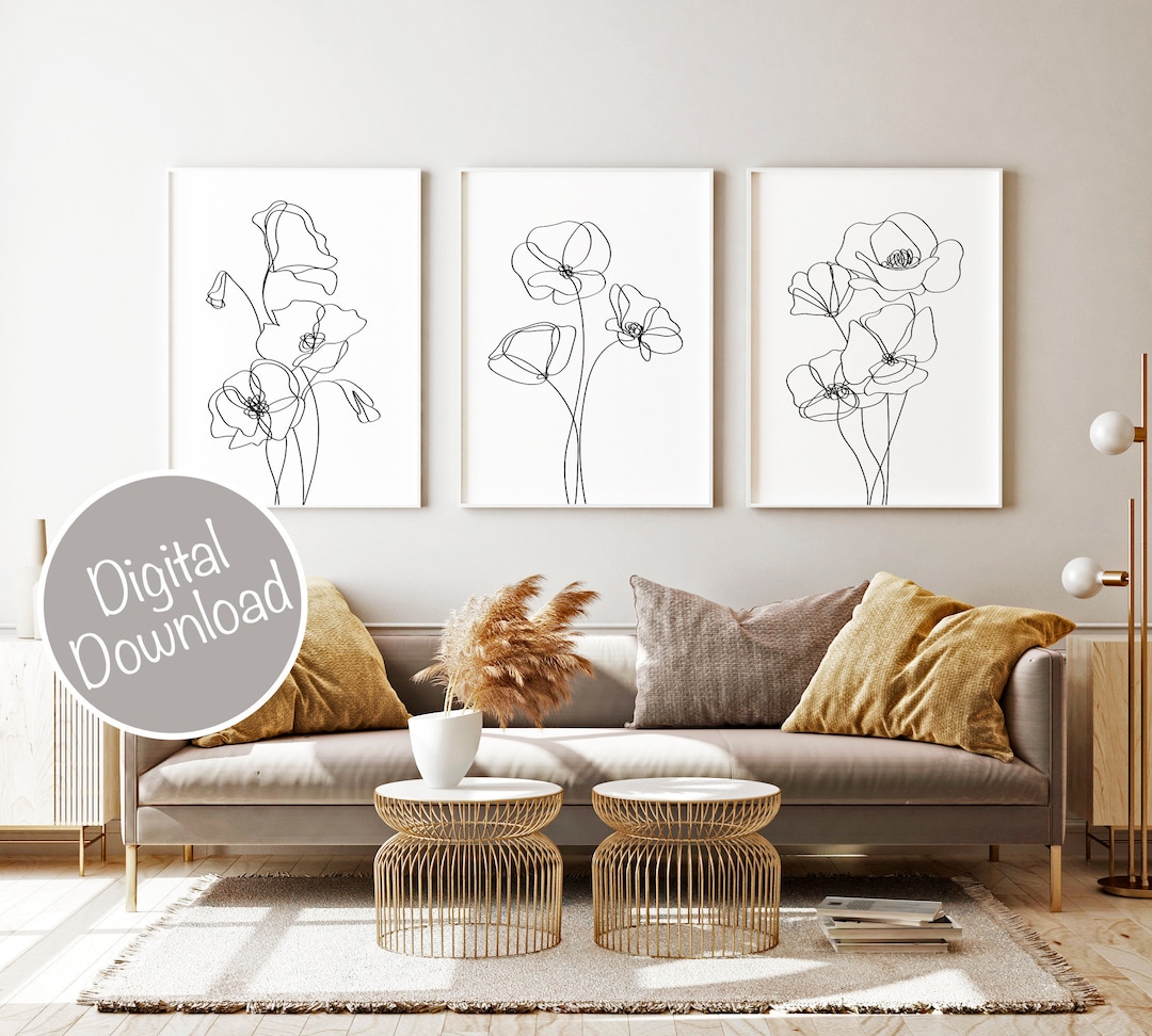 Minimalist Wall Art, Single Line Art Prints, One Line Art Set, Black ...