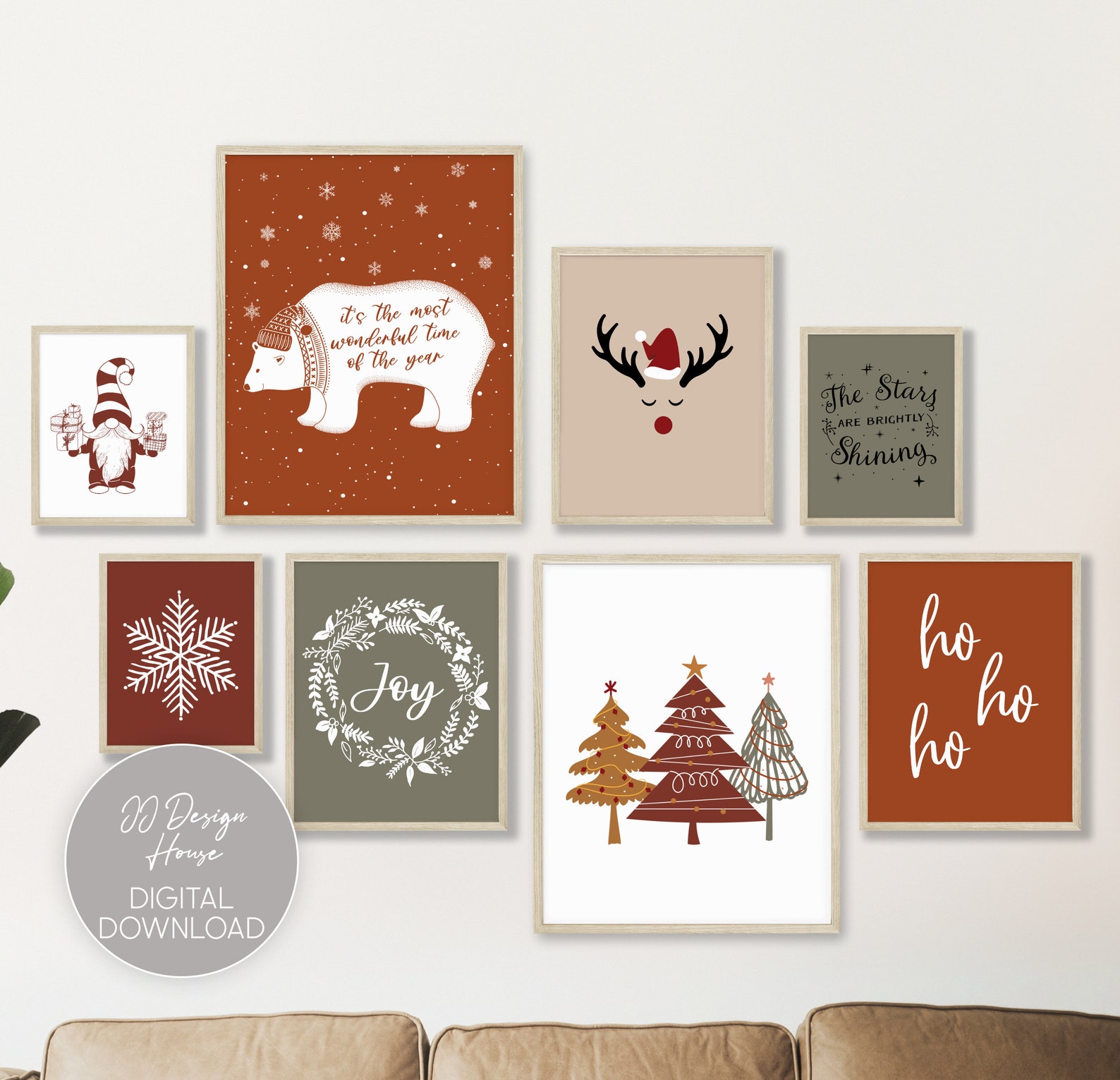 Christmas Printable Wall Art, Christmas Print Set of 8 Prints ...