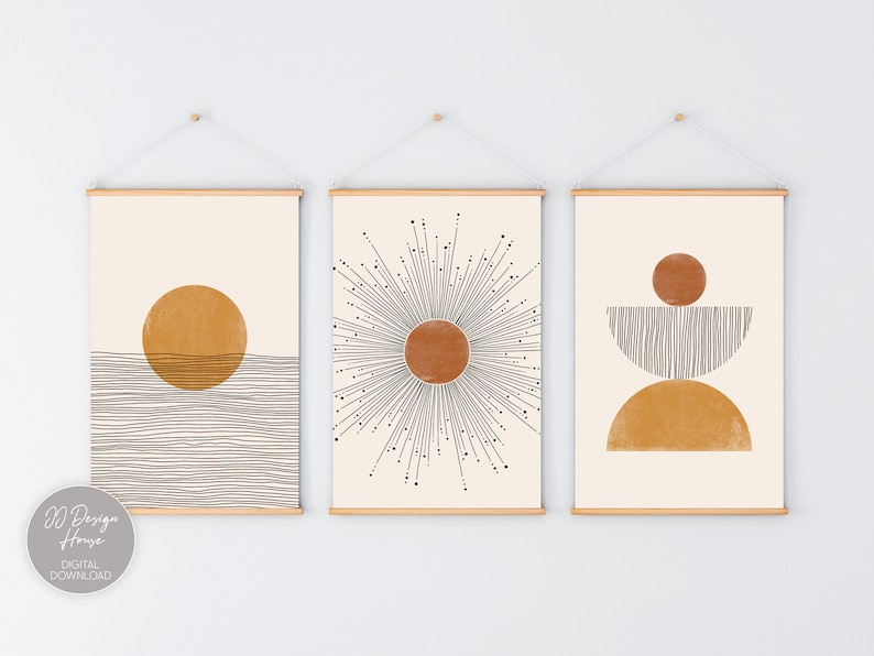 Boho Art Set Of 3 Prints Abstract Gallery Wall Set Abstract Etsy