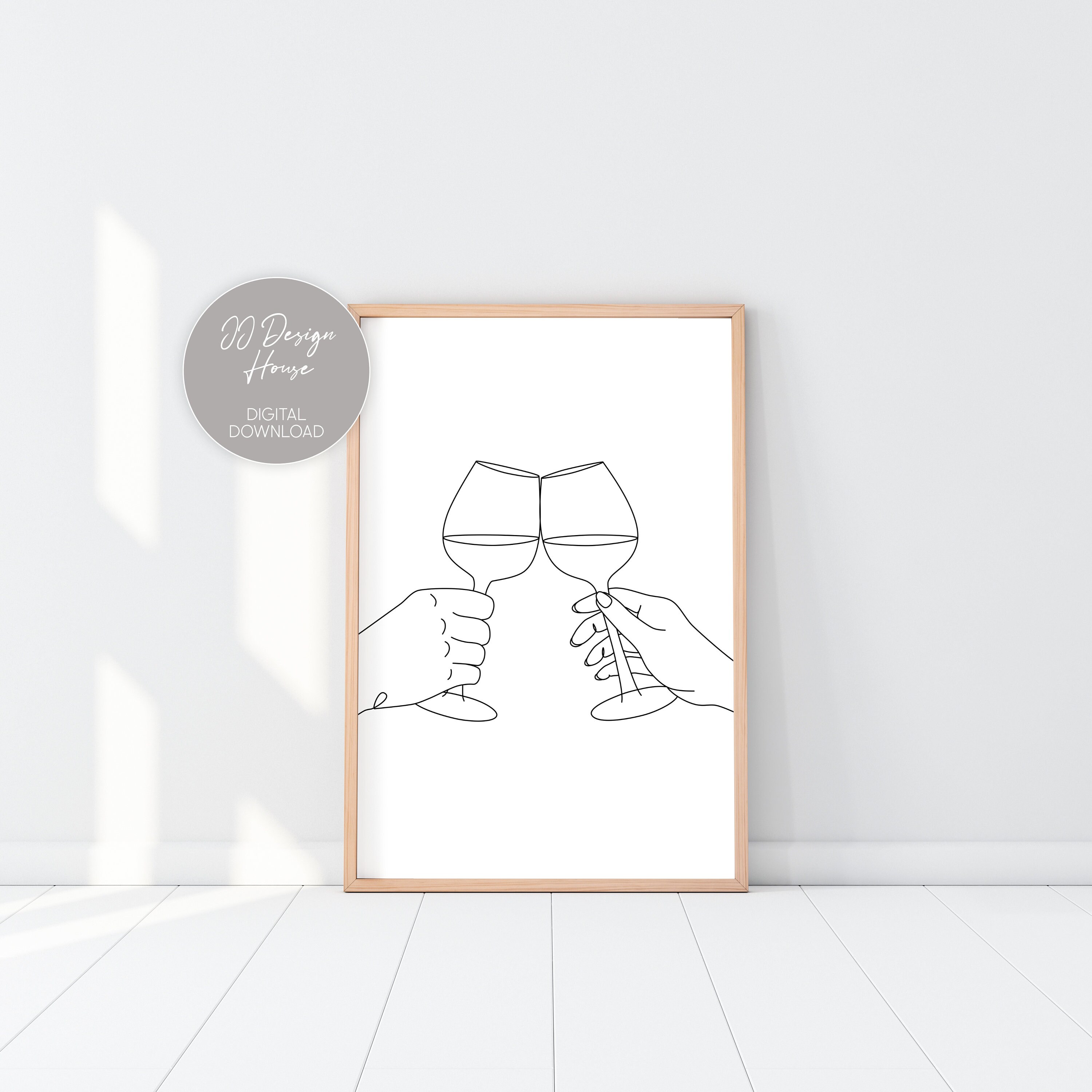 Cheers Line Art, Wine Wall Art, Wine Prints, Wine Bar Line Art, Wine ...