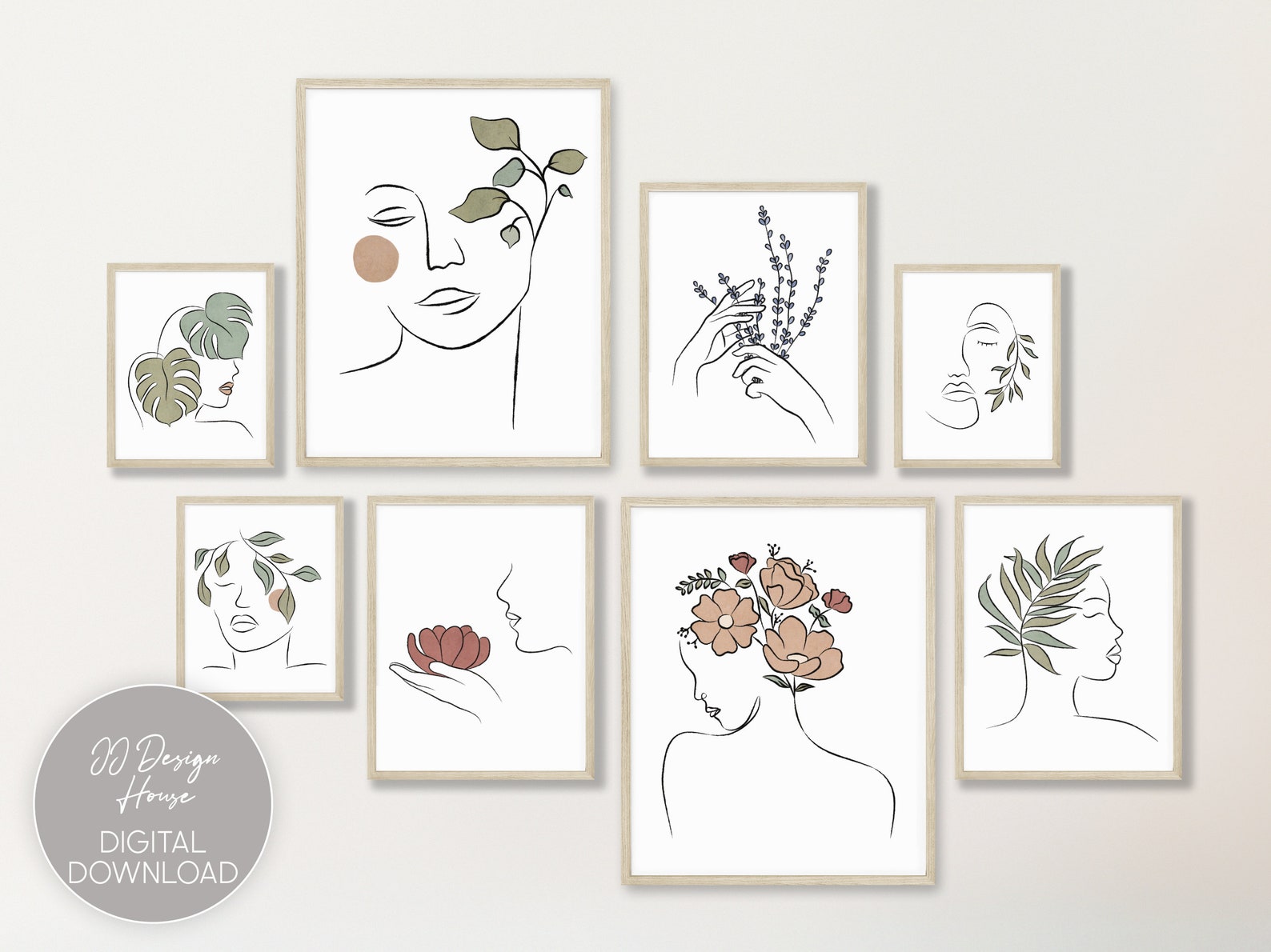 Botanical Prints Set of 8 Line Art Print Botanical Wall Art - Etsy