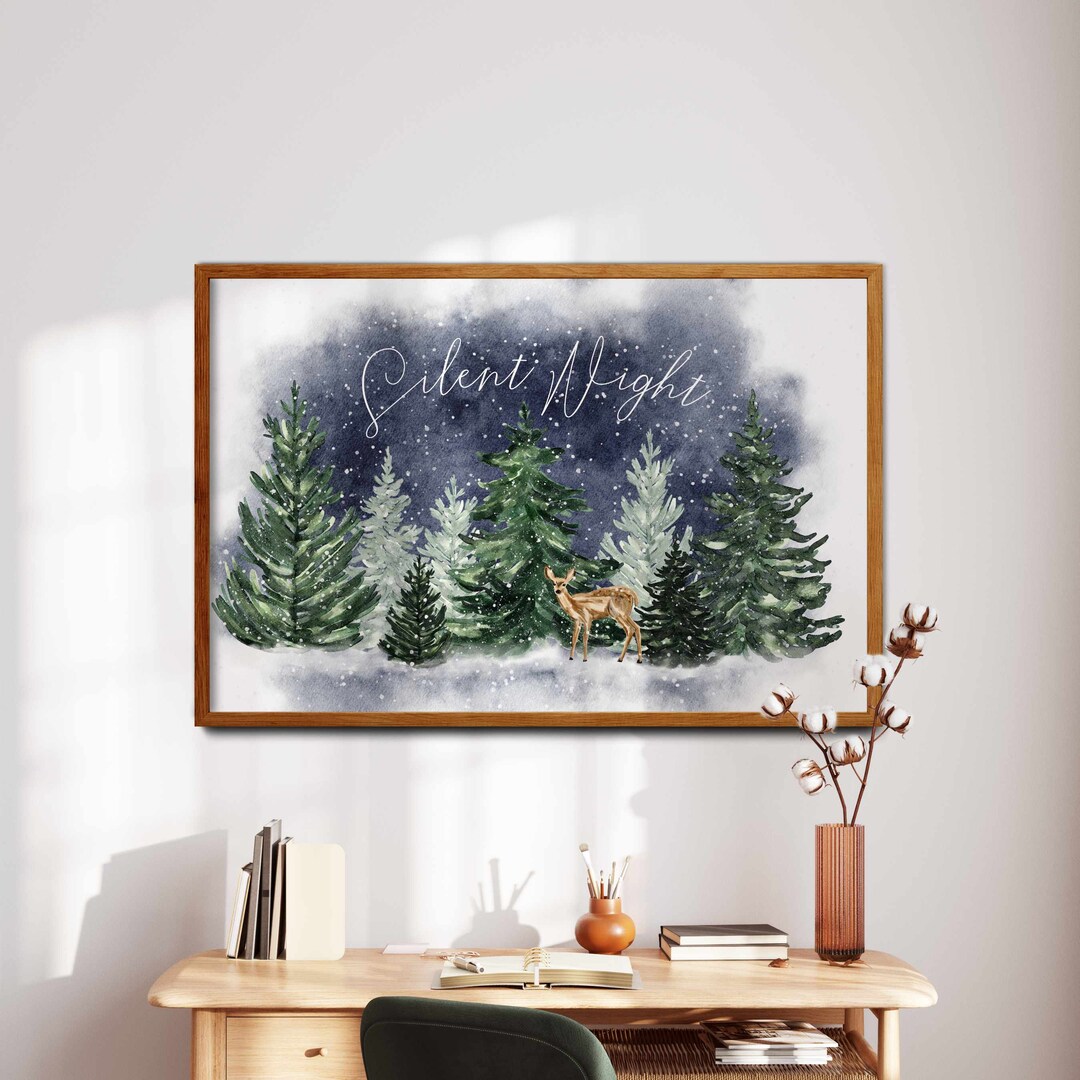 Silent Night Print, Printable Christmas Wall Art, Christmas Tree Print ...
