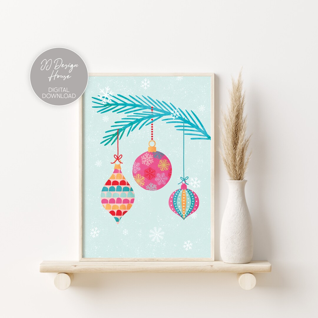 Pink Christmas Decor Boho Christmas Print Pink Holiday - Etsy