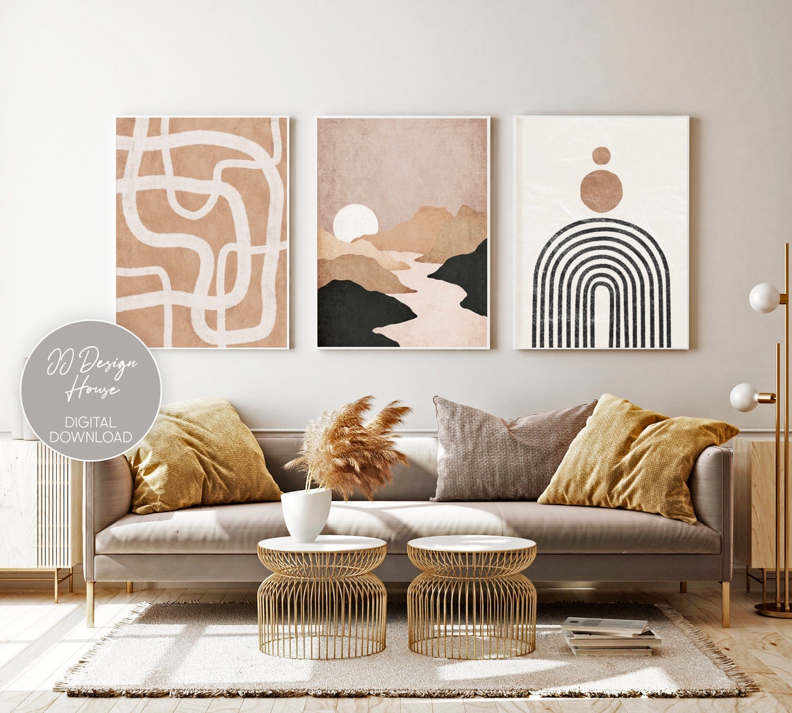 Boho Art Set of 3 Prints Abstract Landscape Poster Bundle - Etsy