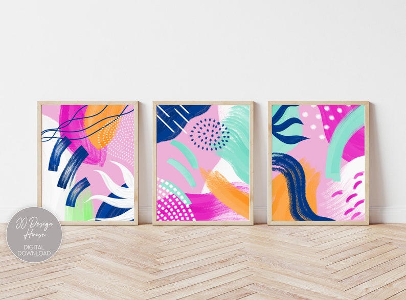 Pink Wall Art Set of 3 Prints Printable Wall Art Abstract - Etsy