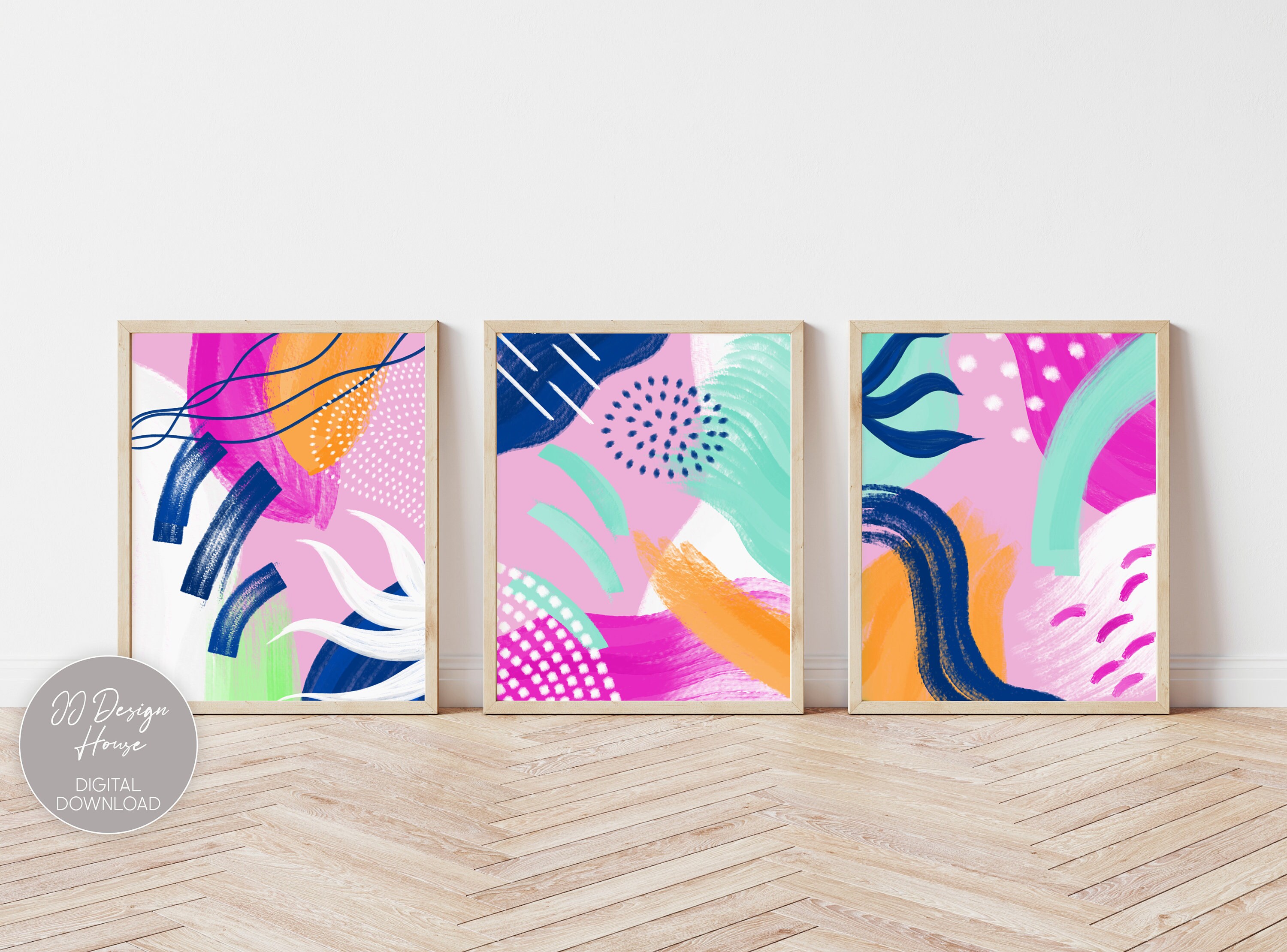 Pink Wall Art Set of 3 Prints Printable Wall Art Abstract - Etsy