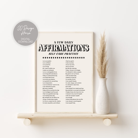 Daily Affirmations Print Self Care Print Positive Mantra | Etsy