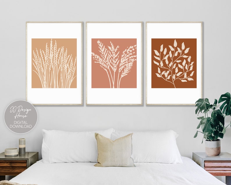 Botanical Art Set of 3 Prints Terracotta Gallery Wall Set - Etsy
