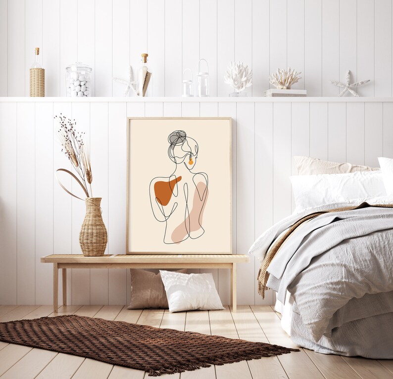 Boho Wall Art Female Nude Body Print Fine Line Print Beige Etsy
