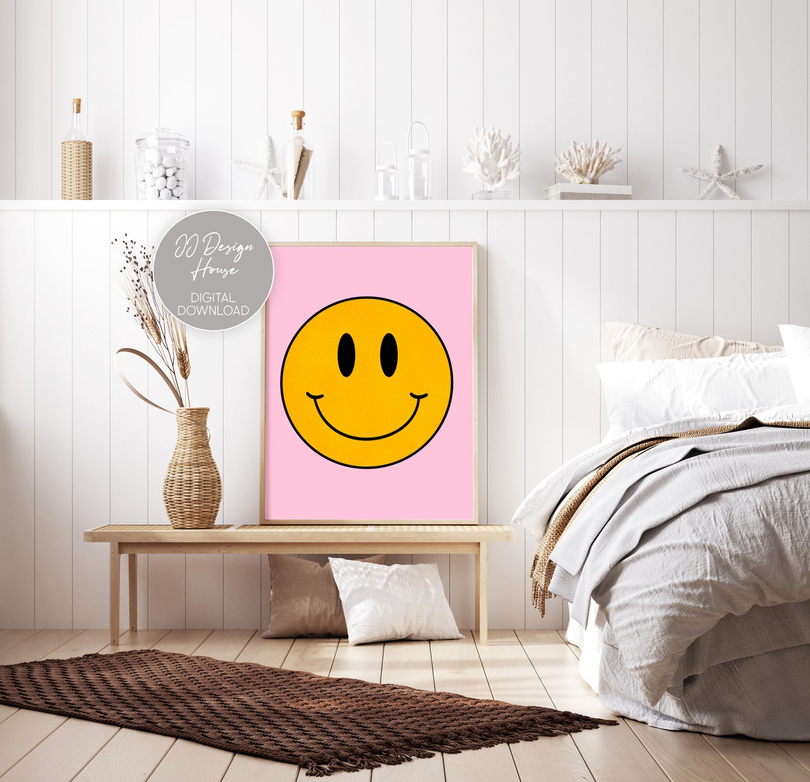 Smiley Print, Printable Wall Art, Smiley Face Art, Teen Girls Bedroom ...