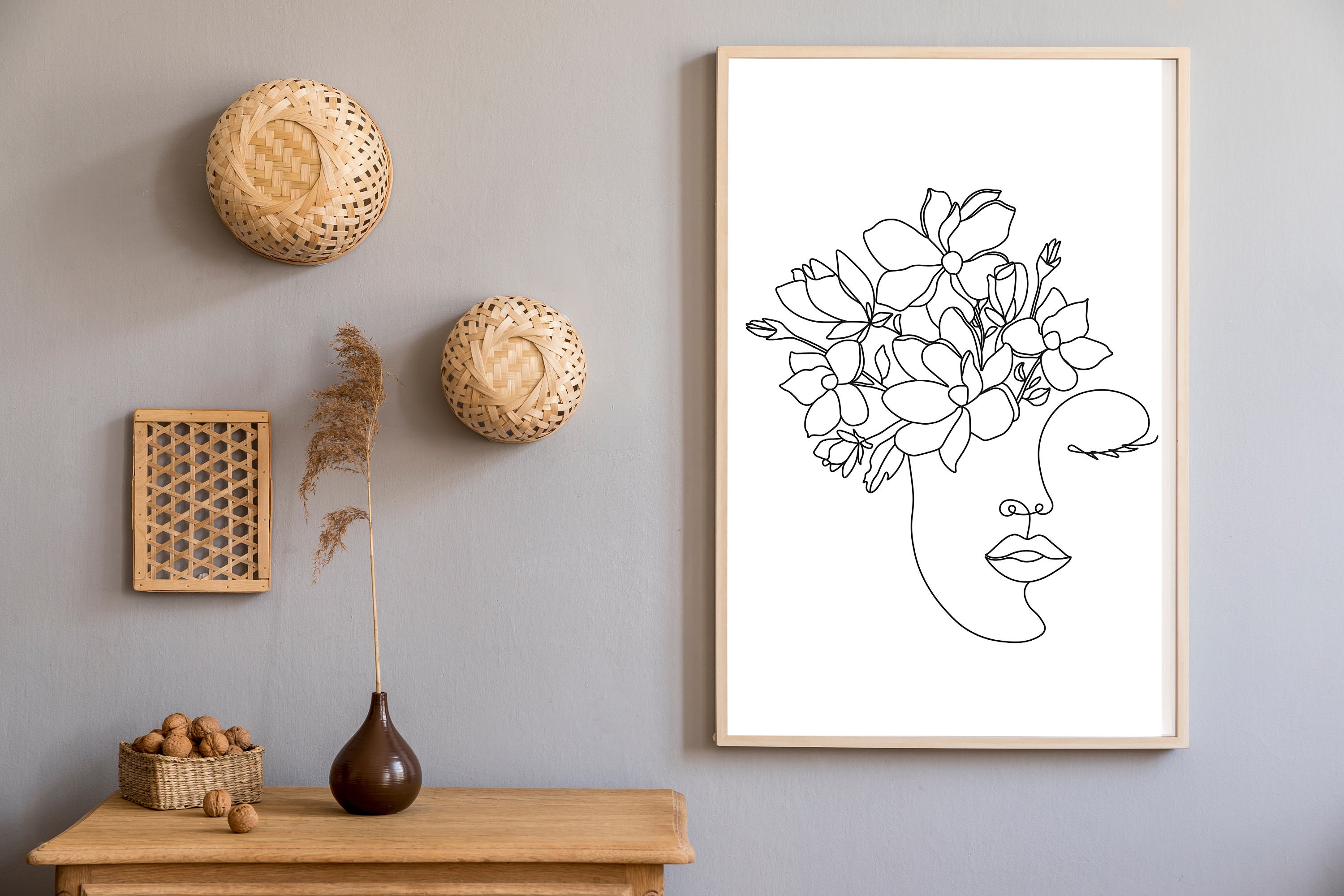 Single Line Art Woman With Flowers, One Line Art Head of Flowers, Woman ...