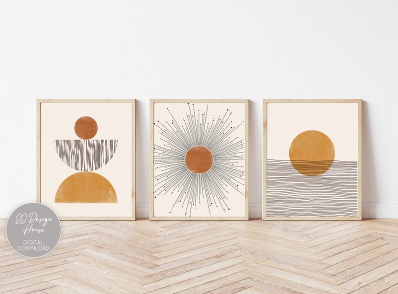 Boho Art Set Of 3 Prints Abstract Gallery Wall Set Abstract Etsy