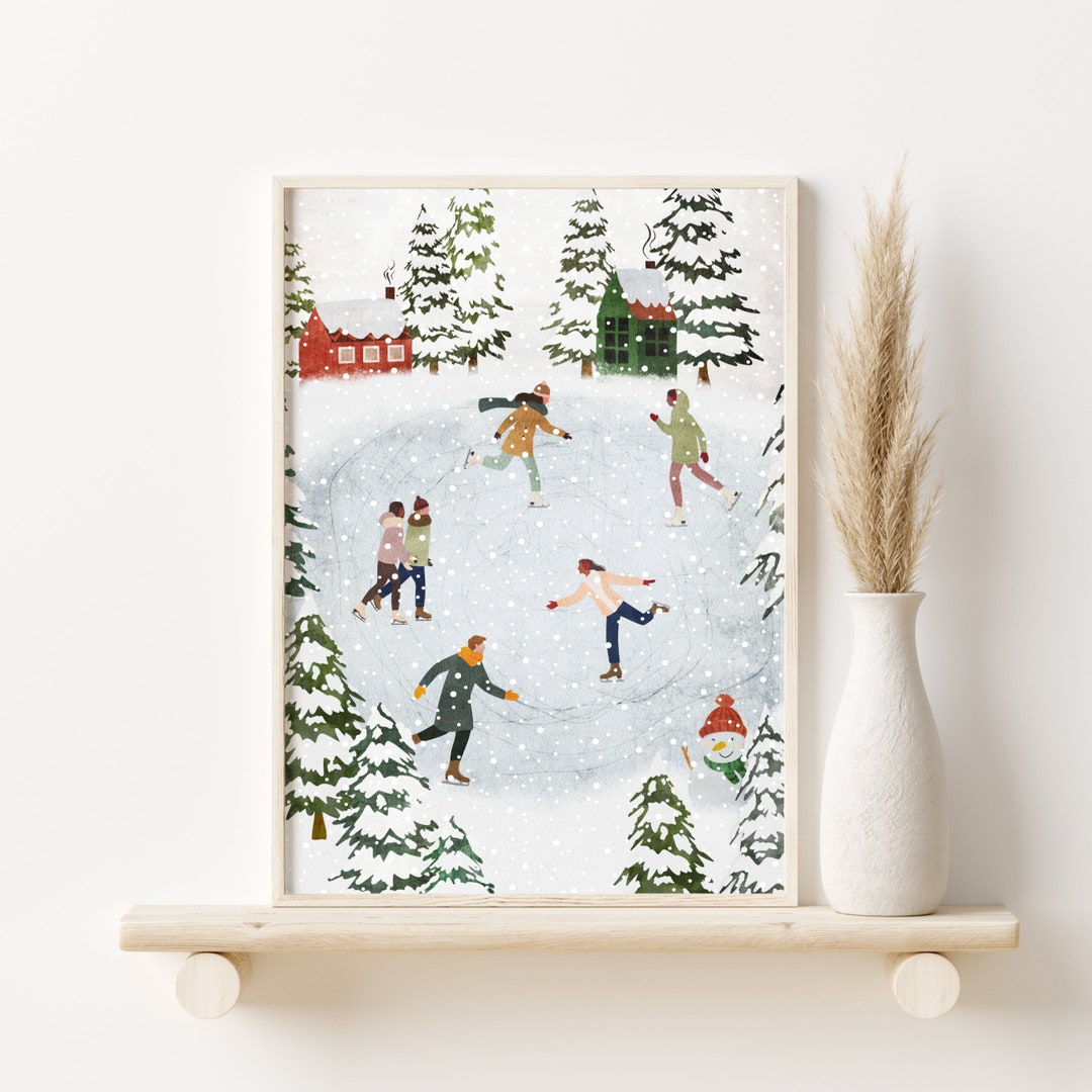 Winter Ice Skating Print: Christmas Holiday Wall Art (digital Download ...