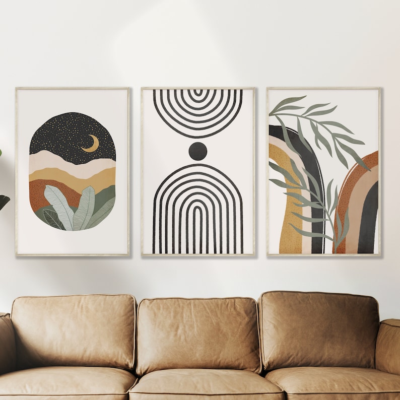 Boho Wall Art Set of 3 Prints Printable Abstract Home Decor - Etsy