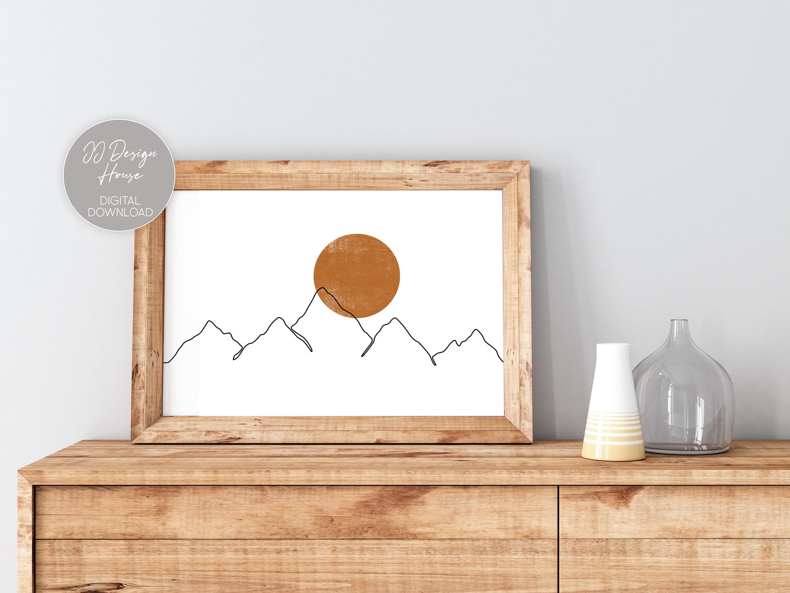 Line Drawing Mountains Wall Art, Abstract Mountain Print, Sunset ...
