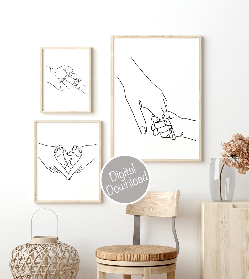 Baby Line Art Set of 3 Prints Fine Line Nursery Art Infant - Etsy