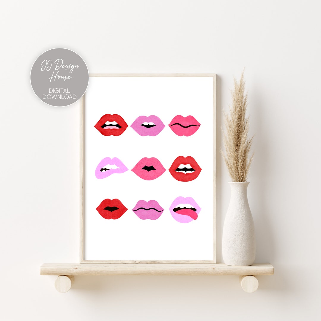 Pink Lips Print, Fashion Print, Lips Kiss Wall Art, Pop Art, Retro Lips ...