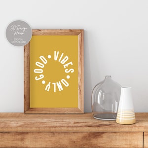 Good Vibes Only Yellow Wall Art Retro Quote Print Mustard - Etsy