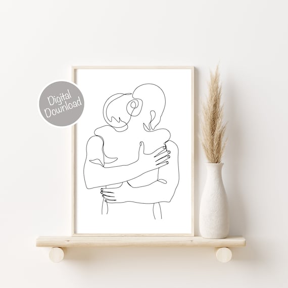 Abstract Couple Line Art Romantic Poster Couple One Line - Etsy
