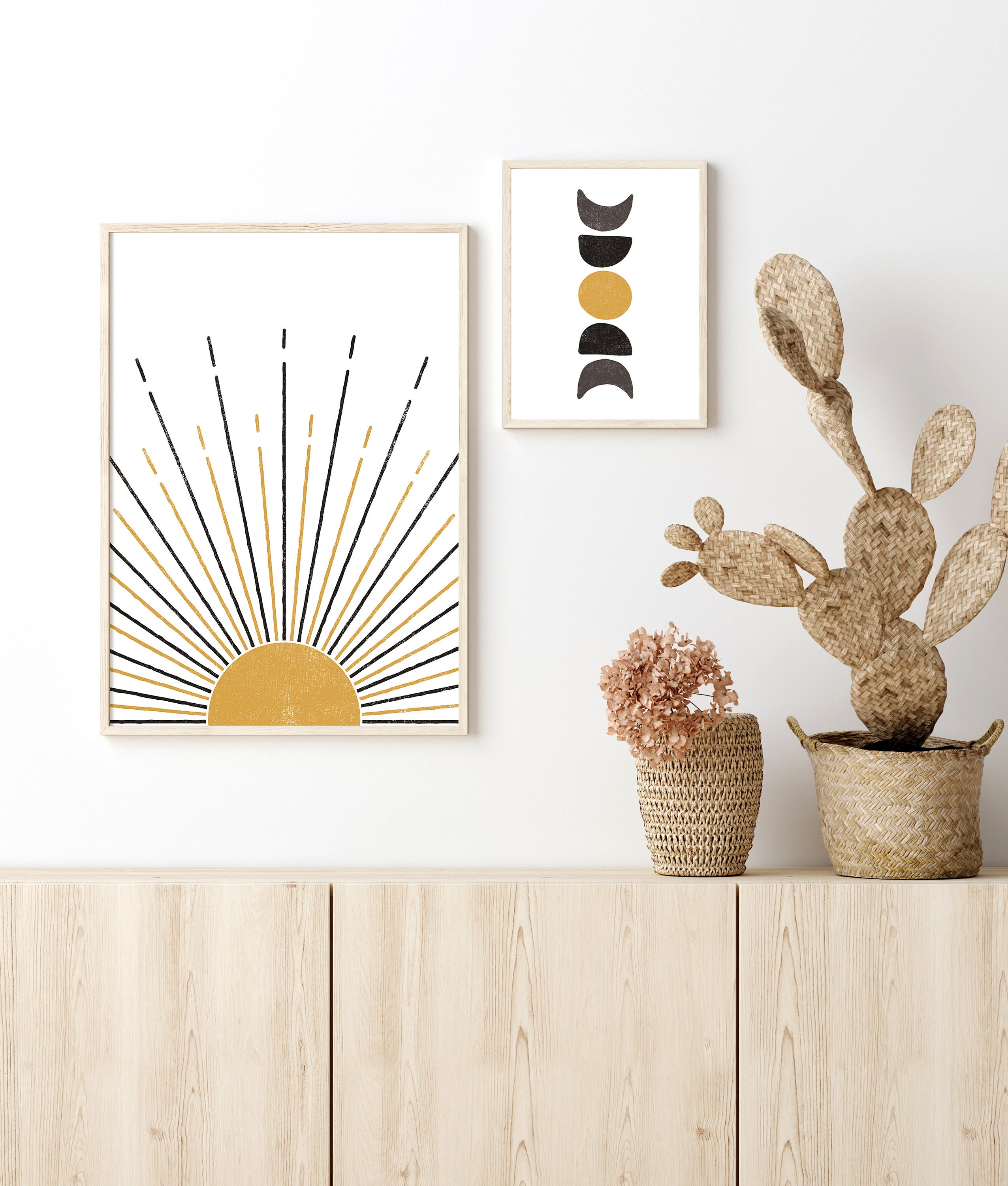 DIGITAL Mid Century Modern Sun and Moon Print Set of 2 Home | Etsy