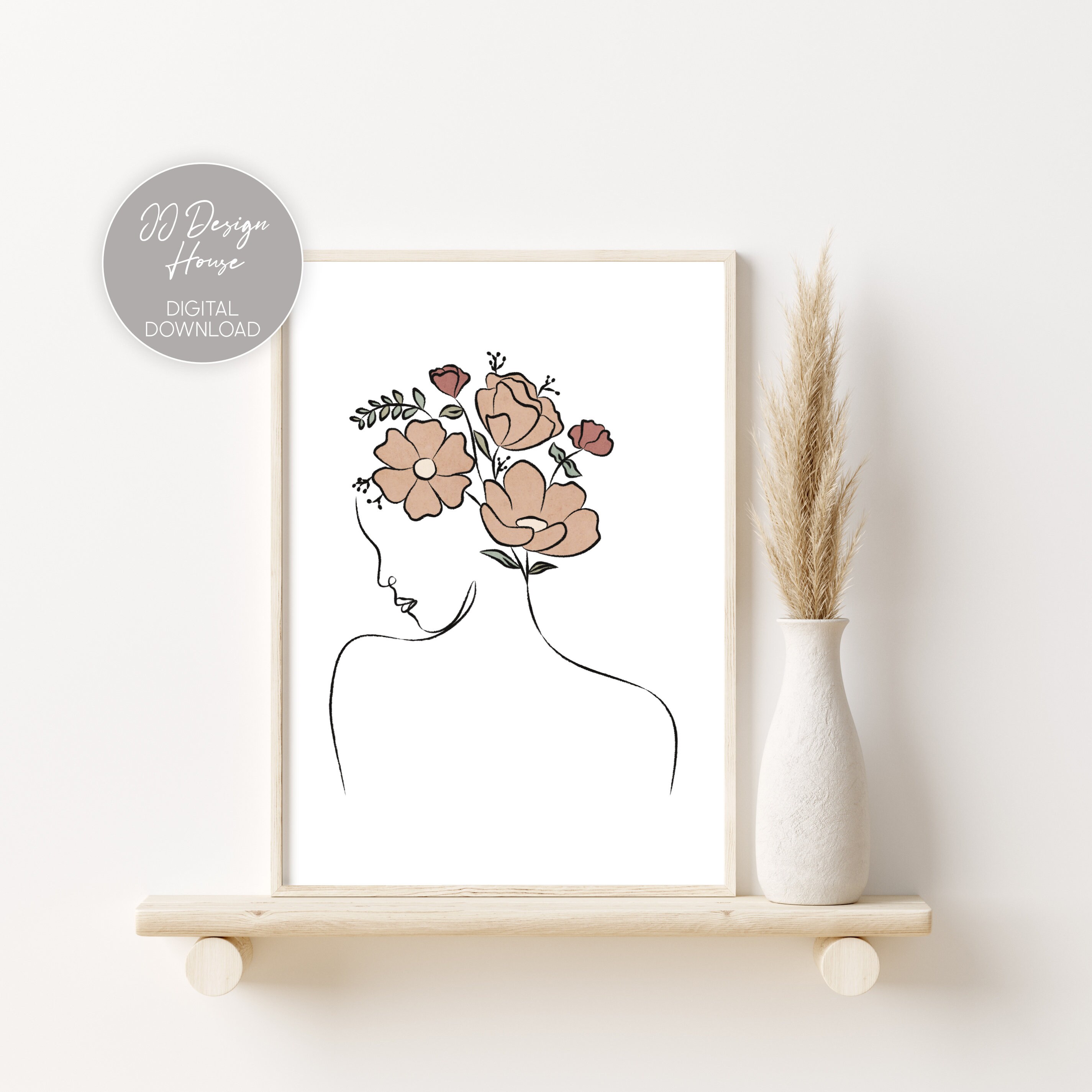 Botanical Line Art Woman Botanical Prints Line Art Print - Etsy