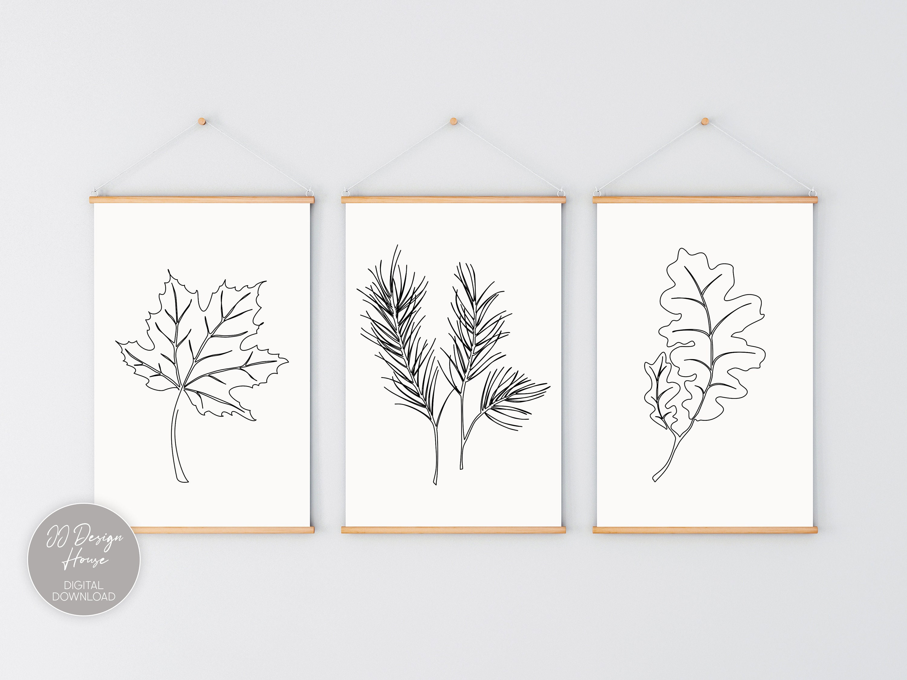 Autumn Prints Line Art Prints Set of 3 Minimalist Wall Art | Etsy