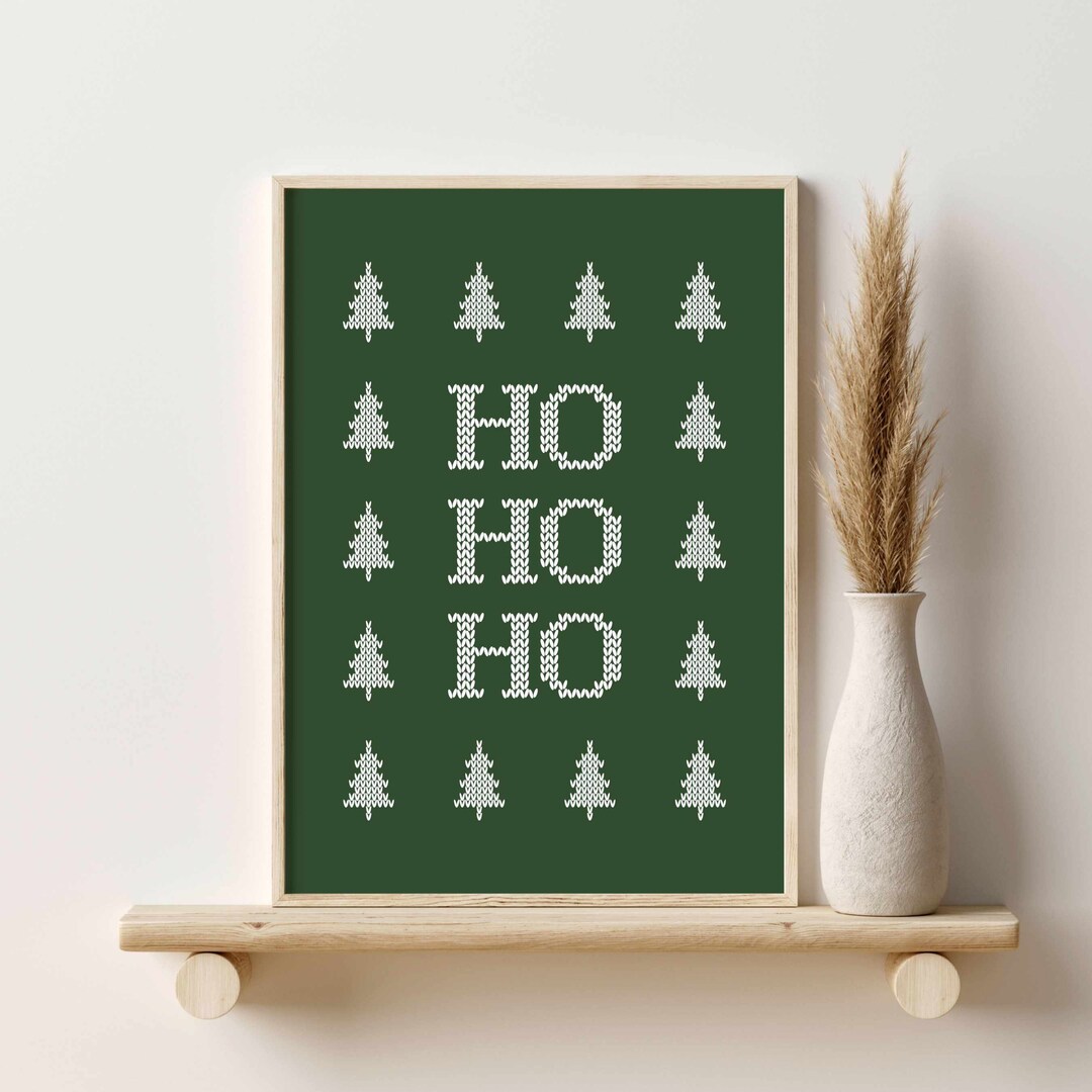 Ho Ho Ho Christmas Print, Green Christmas Printable Art, Knit Sweater ...