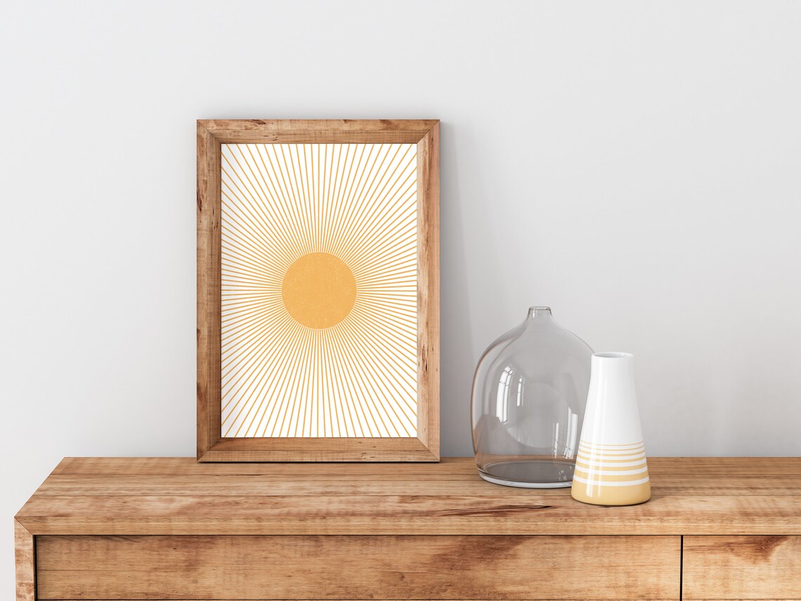 Boho Sun Wall Art Orange Sun Poster Abstract Sun Rays Wall - Etsy