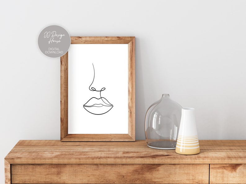 Woman Face Line Art, Abstract Lips Line Drawing, Lips Line Art Print ...