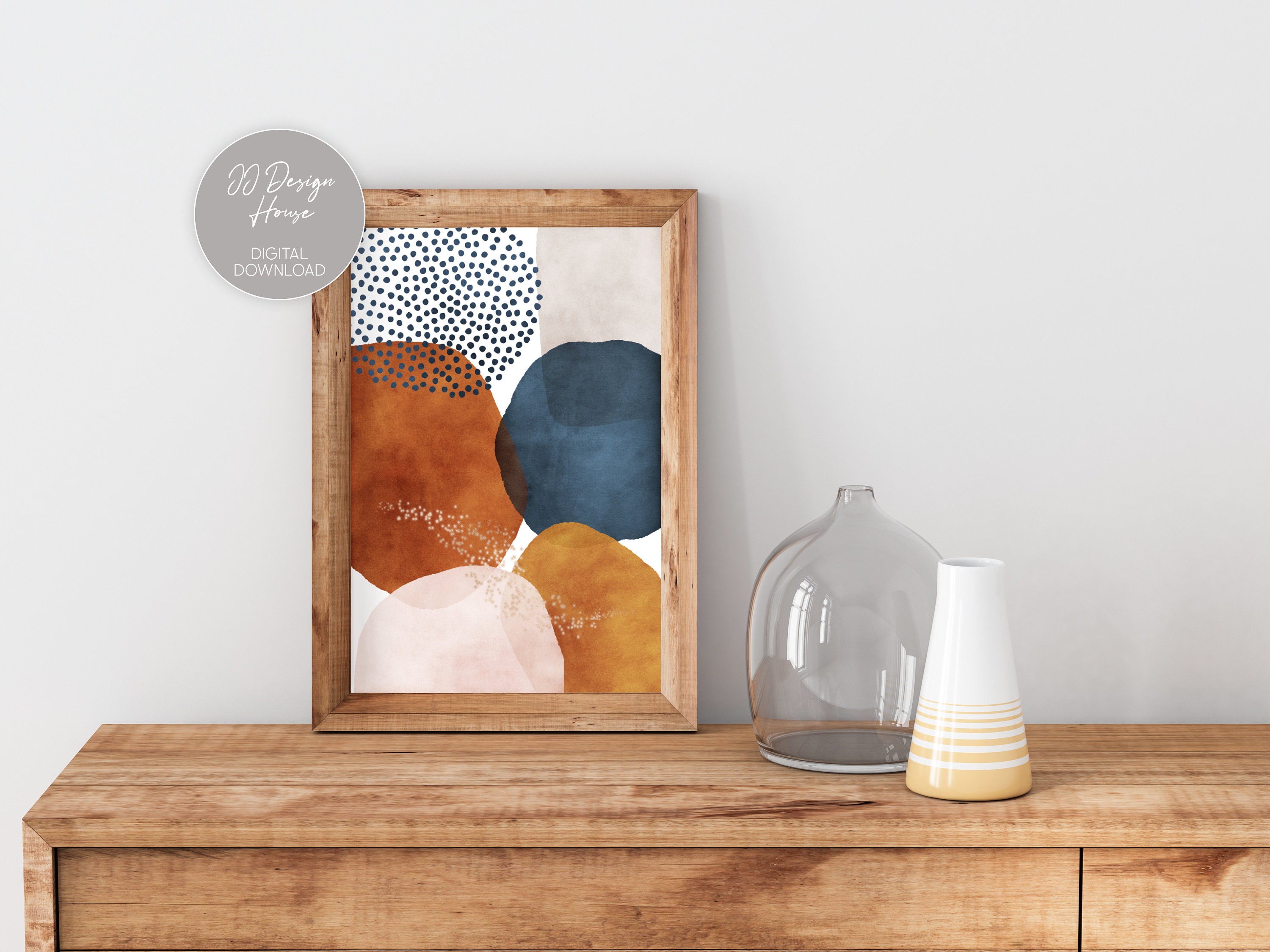 Blue Pink Gold Print Terracotta Prints Abstract Wall Art | Etsy