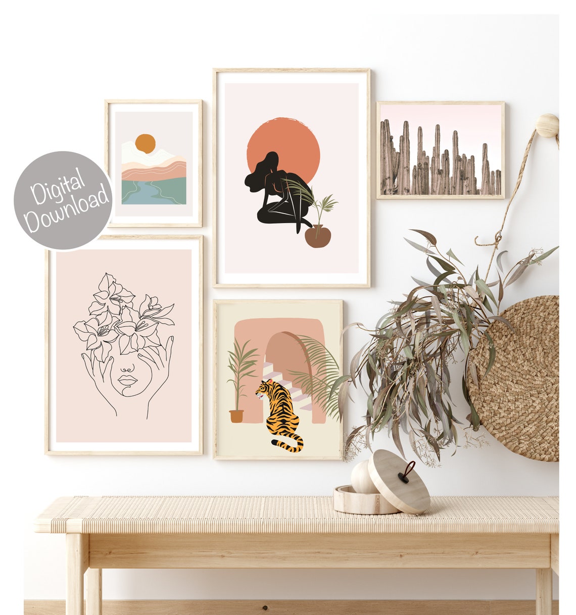 Boho Bedroom Wall Decor Gallery Wall Set of 5 Prints Blush | Etsy