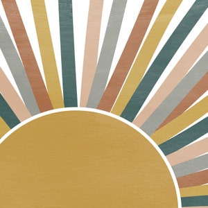Sunburst Art Print Set of 3, Retro Sun Poster, Large Sun Prints, Boho ...
