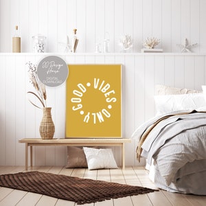 Good Vibes Only Yellow Wall Art Retro Quote Print Mustard - Etsy