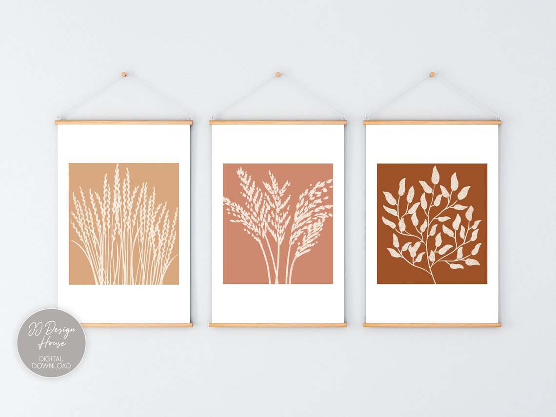 Botanical Art Set of 3 Prints Terracotta Gallery Wall Set - Etsy